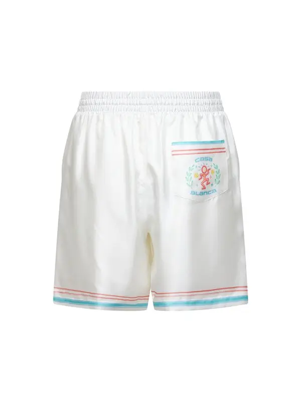Casablanca White Silk Twill Dance Joy Shorts - Multicolor