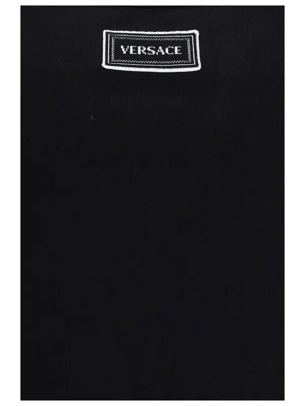 Versace Ribbed Stretch Cotton Tank Top With Logo Patch - Black