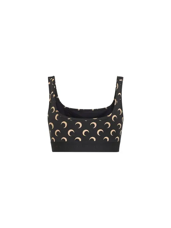 MARINE SERRE Black Printed Jersey Moon Sports Bra - Multicolor