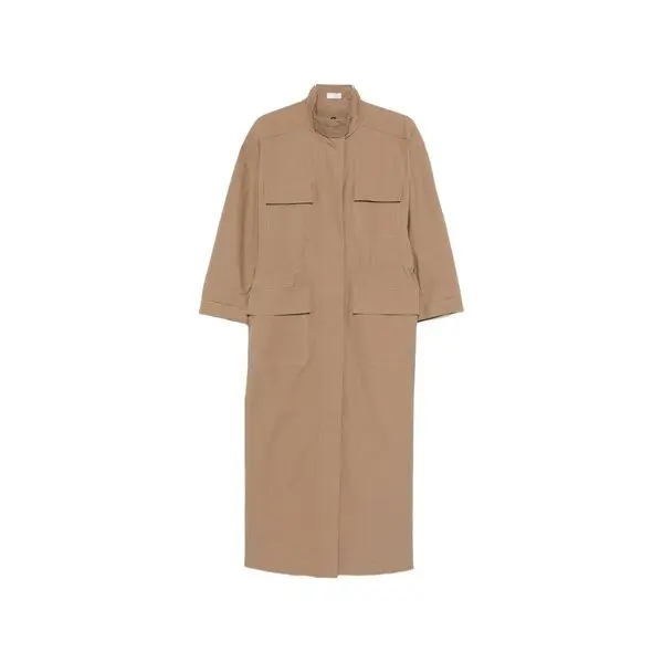 Brunello Cucinelli High Neck Dress With Drawstring Waist - Cream
