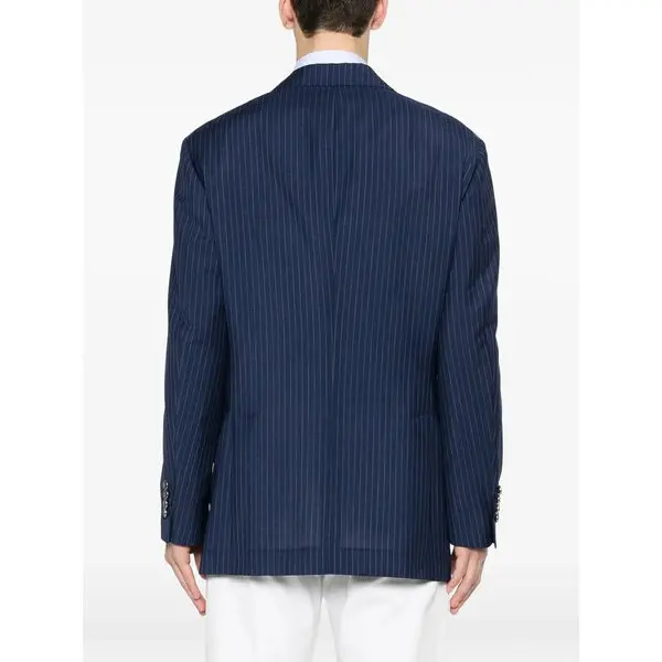 Brunello Cucinelli Navy Pinstripe Double Breasted Blazer - Blue