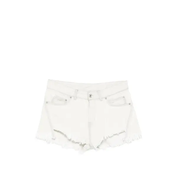 Rick Owens Neutral Frayed Hem Mini Shorts - Cream