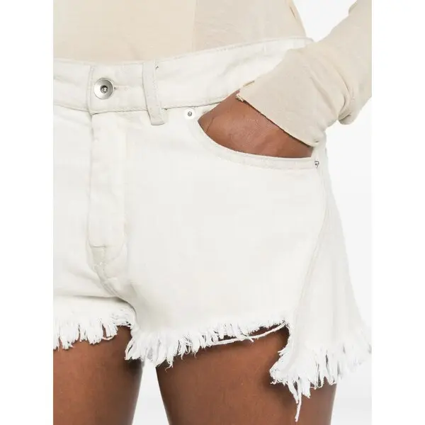 Rick Owens Neutral Frayed Hem Mini Shorts - Cream