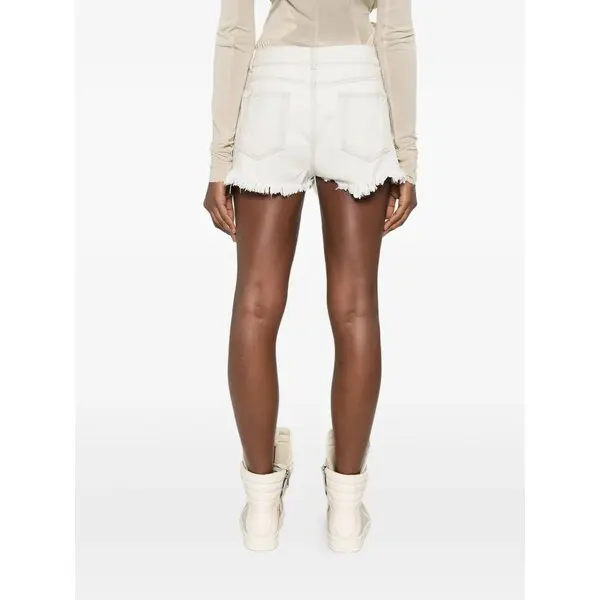 Rick Owens Neutral Frayed Hem Mini Shorts - Cream
