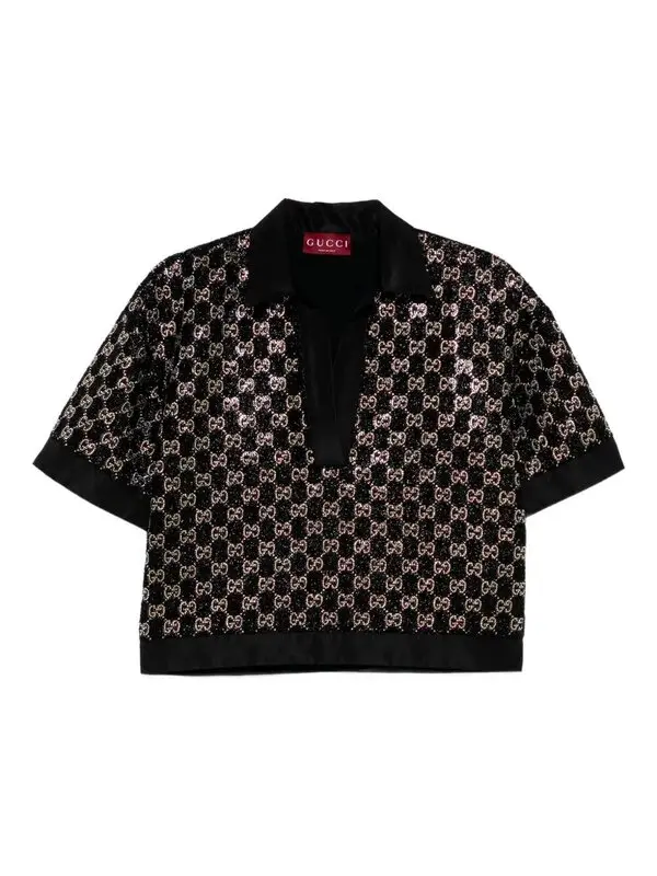 Gucci Lamewool Tweed Polo With Gg Crystals