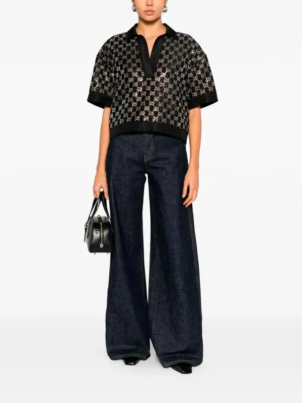 Gucci Lamewool Tweed Polo With Gg Crystals