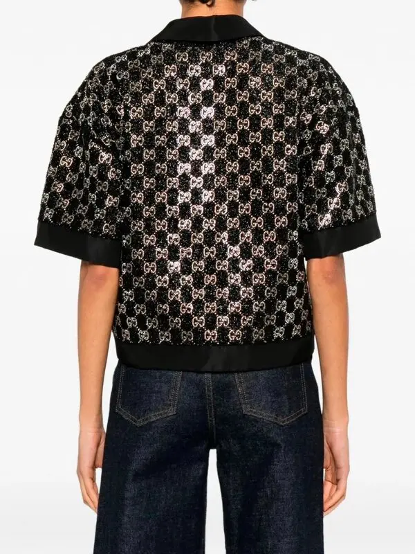 Gucci Lamewool Tweed Polo With Gg Crystals