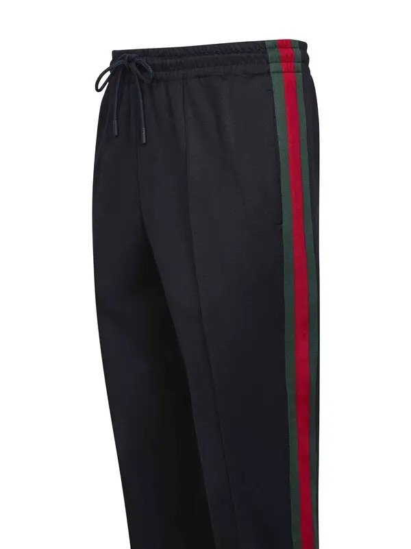 Gucci Dark Blue Technical Jersey Jogging Trousers With Web - Multicolor