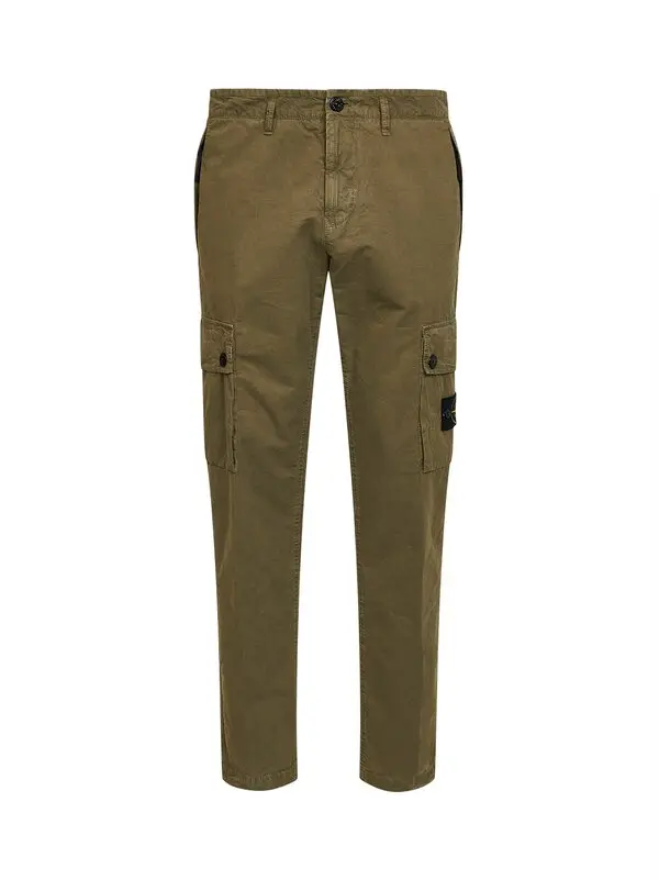 Stone Island Military Green Brushed Organic Cotton Canvas Cargo Trousers - Multicolor