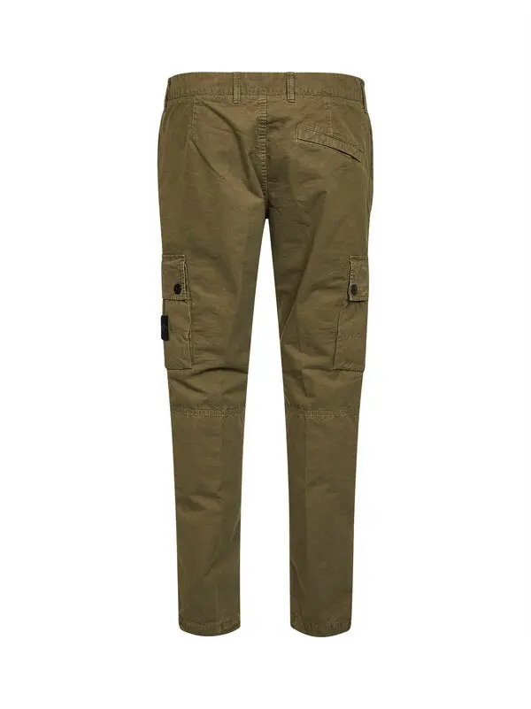 Stone Island Military Green Brushed Organic Cotton Canvas Cargo Trousers - Multicolor