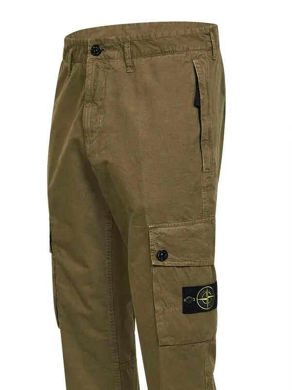 Stone Island Military Green Brushed Organic Cotton Canvas Cargo Trousers - Multicolor