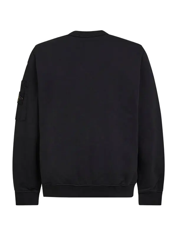 Stone Island Black Cotton Sweatshirt With Ripstop Pocket - Multicolor
