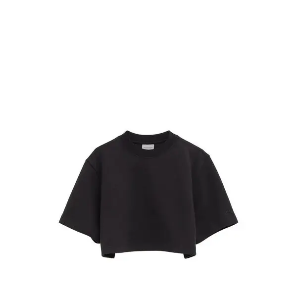Balenciaga Cropped Short Sleeve T-shirt With Embroidered Logo - Black