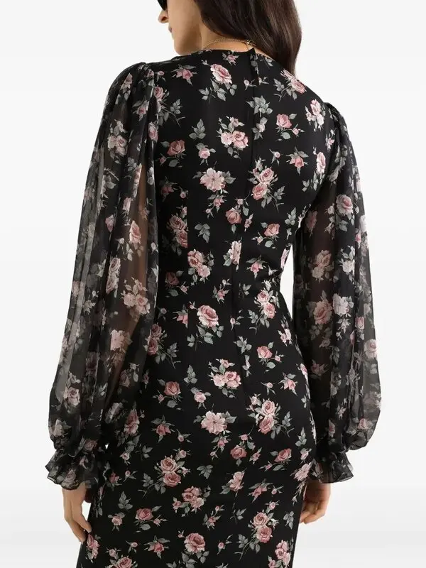 Dolce & Gabbana Printed Silk Dress With Sheer Sleeves