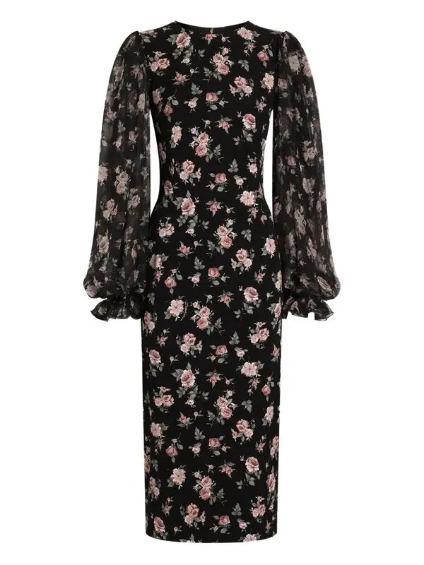 Dolce & Gabbana Printed Silk Dress With Sheer Sleeves - Multicolor