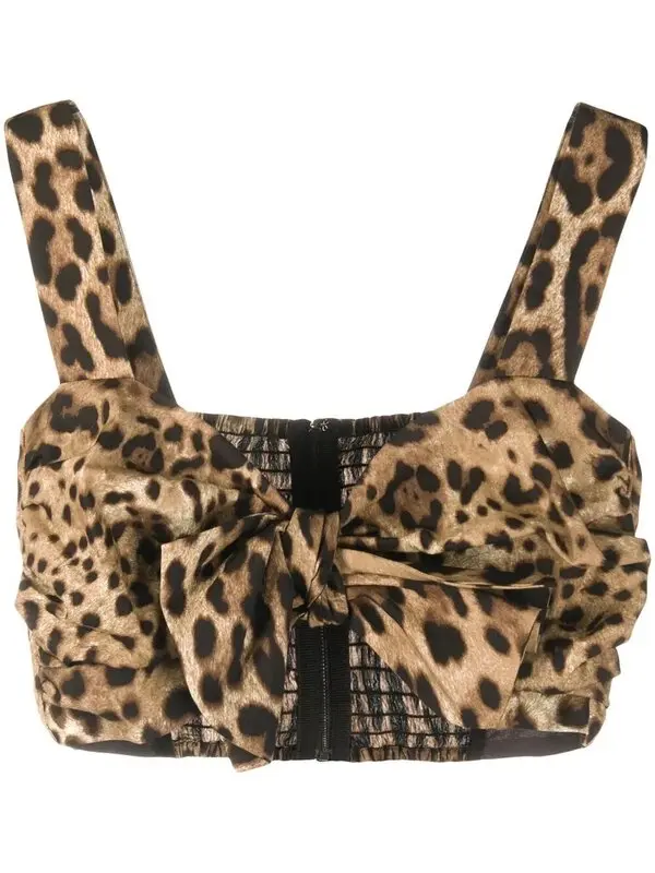Dolce & Gabbana Leopard Print Bow Detail Crop Top - Multicolor