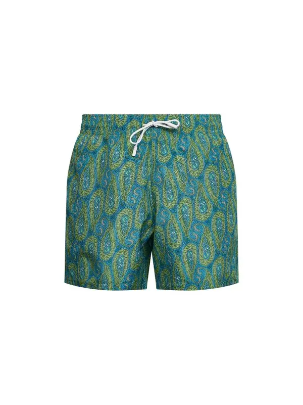 Etro Green Floral Paisley-printed Swim Shorts