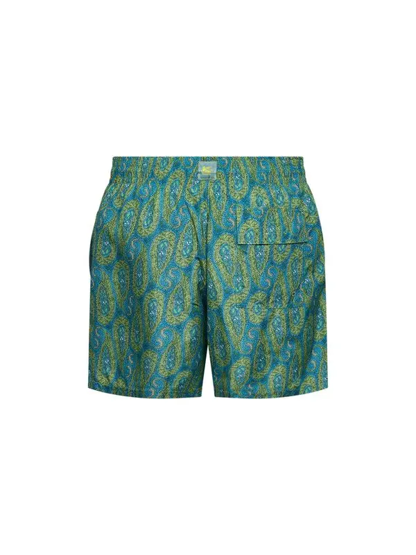 Etro Green Floral Paisley-printed Swim Shorts