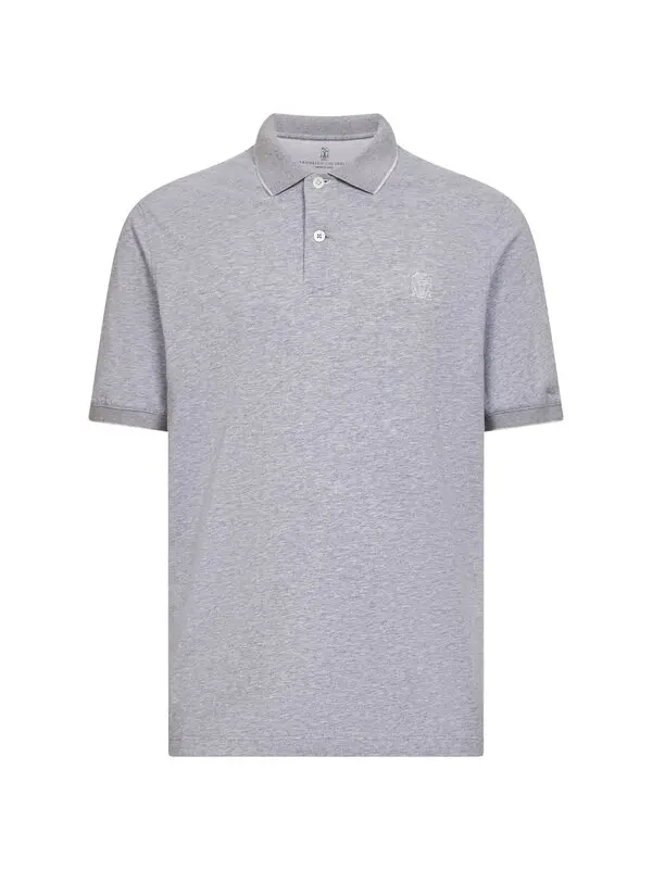 Brunello Cucinelli Grey Cotton Jersey Logo Polo Shirt