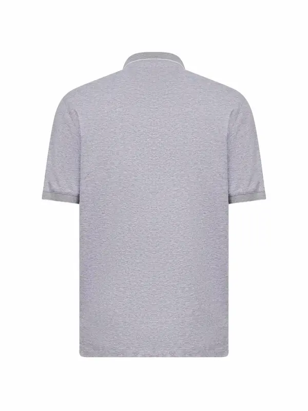 Brunello Cucinelli Grey Cotton Jersey Logo Polo Shirt