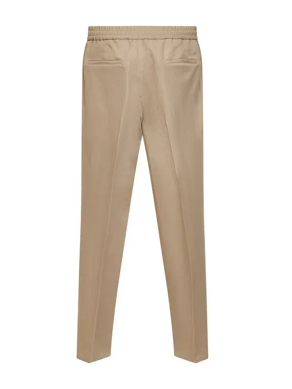 Brunello Cucinelli Taupe Linen And Cotton Drill Leisure Fit Trousers - Multicolor