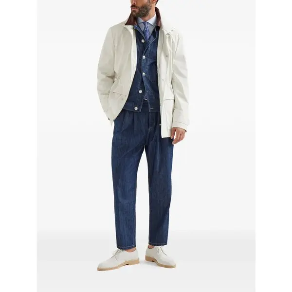 Brunello Cucinelli Denim Jacket With Leather Collar