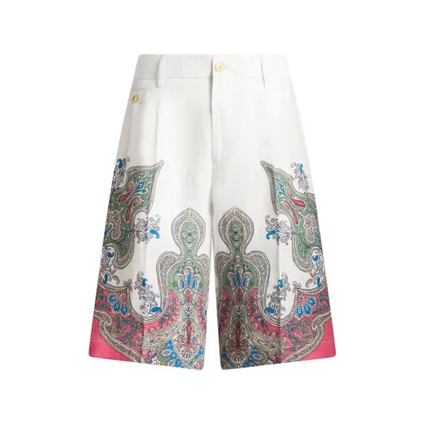Etro Tailored Paisley Print Linen Shorts - White