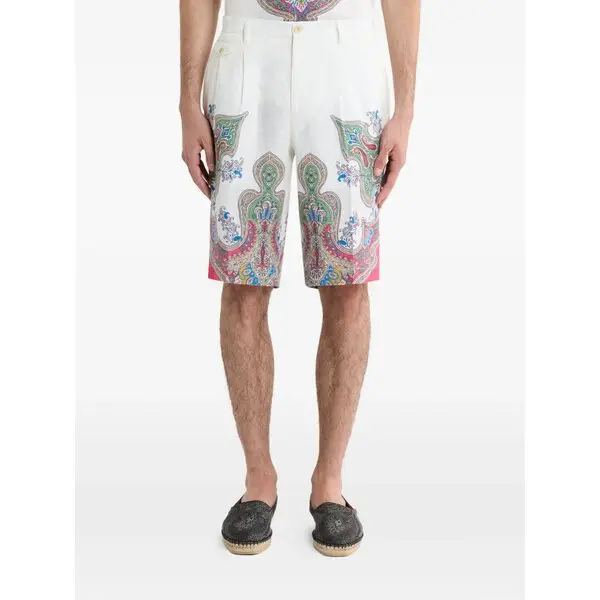 Etro Tailored Paisley Print Linen Shorts