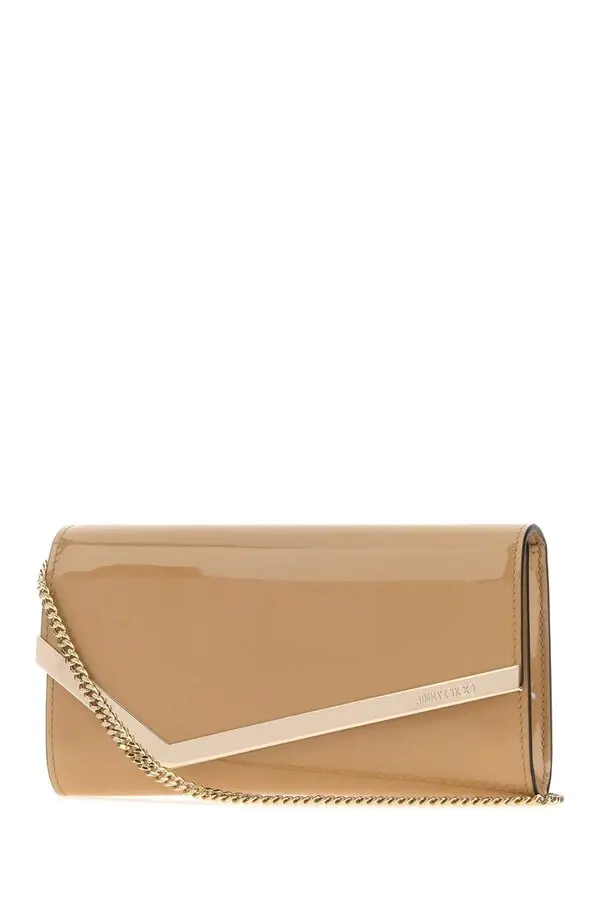 JIMMY CHOO Emmie Metallic Leather Clutch - Brown
