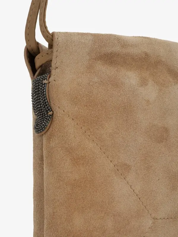 Brunello Cucinelli Suede Shoulder Bag - Cream