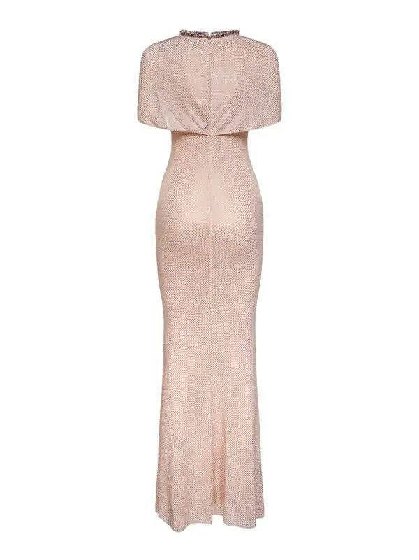 SELF-PORTRAIT Embellished Stretch Tulle Maxi Dress With Cape Detail - Multicolor