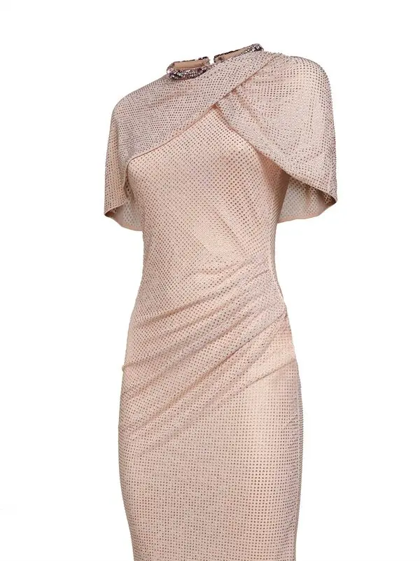 SELF-PORTRAIT Embellished Stretch Tulle Maxi Dress With Cape Detail - Multicolor