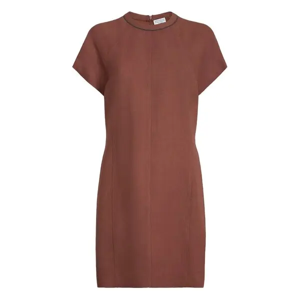 Brunello Cucinelli Short Sleeve Dress With Trim Detail