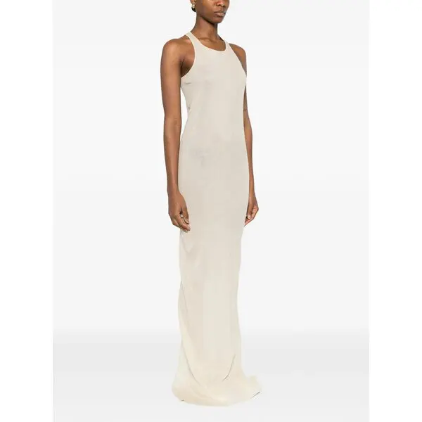 Rick Owens Beige Racerback Maxi Dress With Draped Detailing