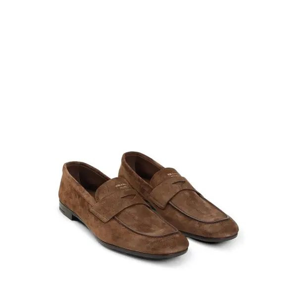 Prada Suede Loafers With Piped Trim - Brown