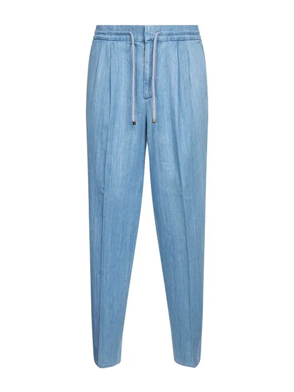 Brunello Cucinelli Light Blue Cotton Two-pleat Tapered Jeans