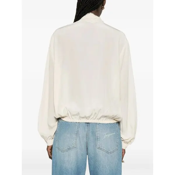 Valentino Garavani Off-white Silk Lace Trim Long Sleeve Blouse