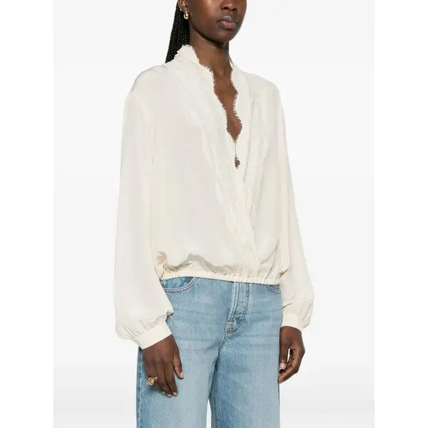 Valentino Garavani Off-white Silk Lace Trim Long Sleeve Blouse