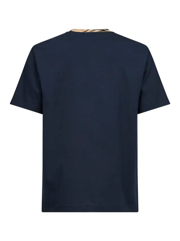 Burberry Navy Blue Cotton Check Trims T-shirt