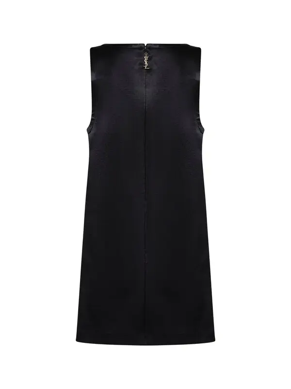 Saint Laurent Black Satin Cassandre Sheath Mini Dress - Multicolor