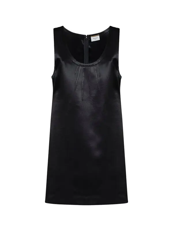 Saint Laurent Black Satin Cassandre Sheath Mini Dress - Multicolor
