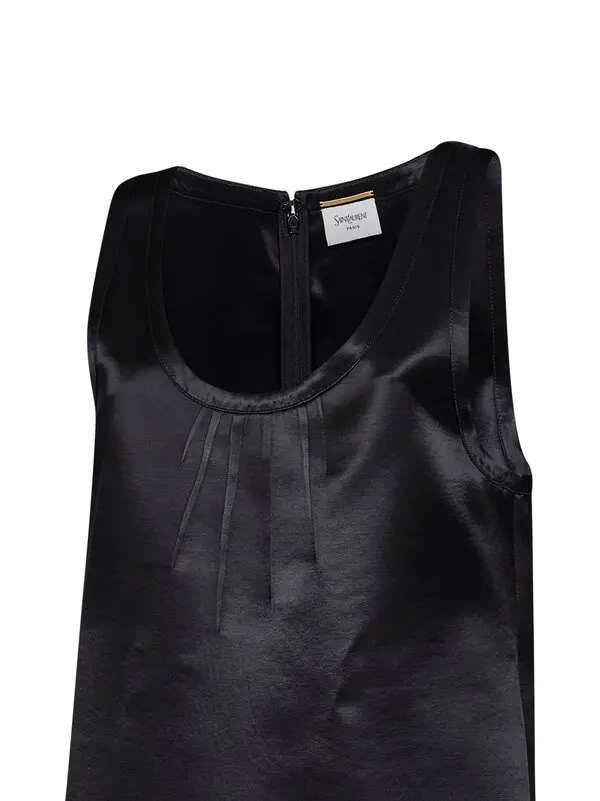 Saint Laurent Black Satin Cassandre Sheath Mini Dress - Multicolor