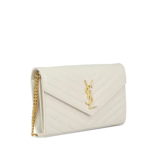 Saint Laurent Chevron Quilted Leather Envelope Bag With Chain Strap