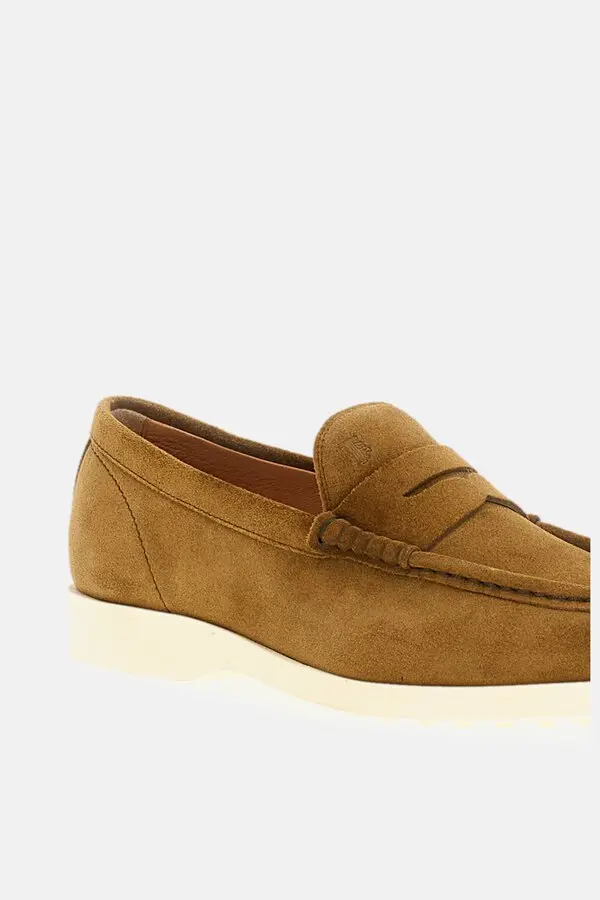 TOD'S Brown Suede Penny Bar Loafers - Multicolor