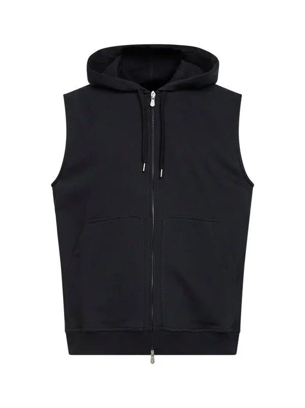 Brunello Cucinelli Black Techno Fleece Zip-up Hooded Vest