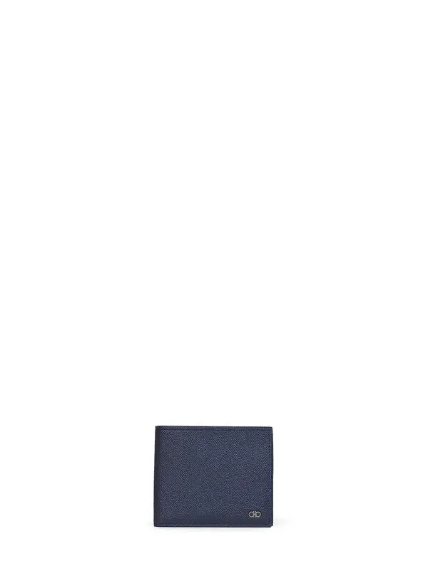 FERRAGAMO Dark Navy Blue Hammered Calfskin Gancini Wallet - Multicolor