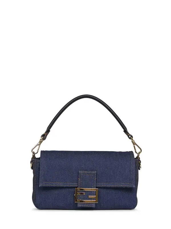 Fendi Blue Reversible Ff Jacquard Denim Baguette Shoulder Bag