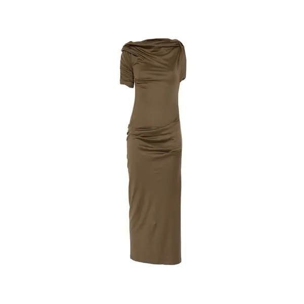 Jacquemus Draped Short Sleeve Fitted Construction Midi Dress - Green