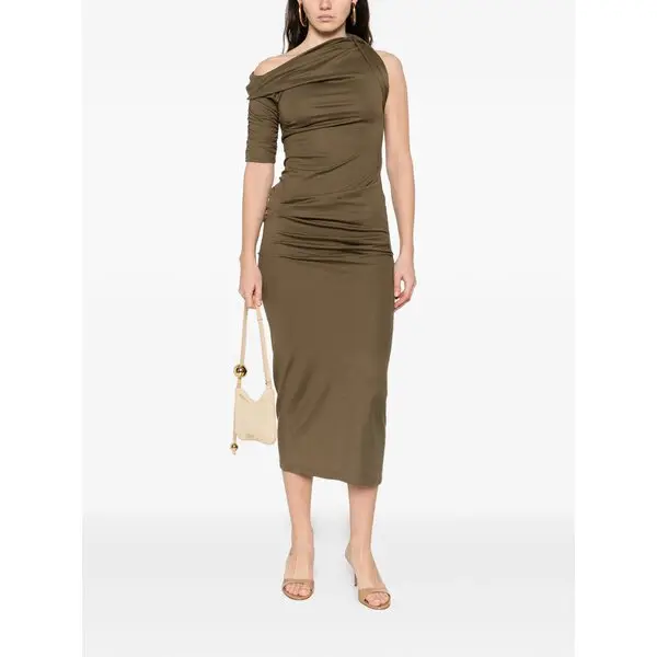 Jacquemus Draped Short Sleeve Fitted Construction Midi Dress - Green