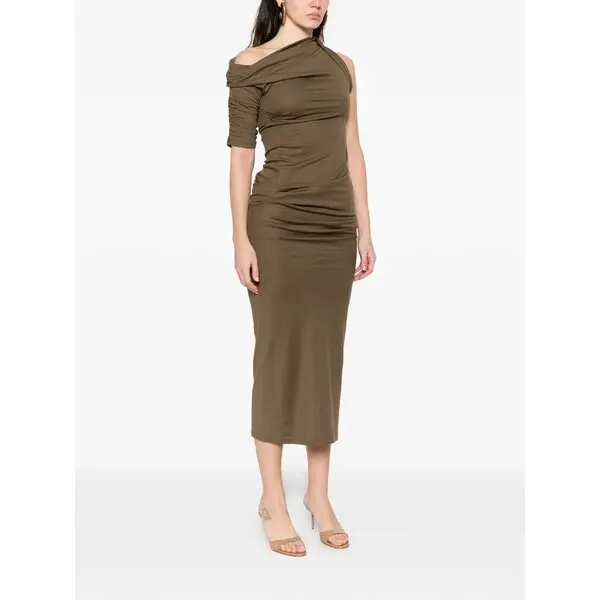 Jacquemus Draped Short Sleeve Fitted Construction Midi Dress - Green